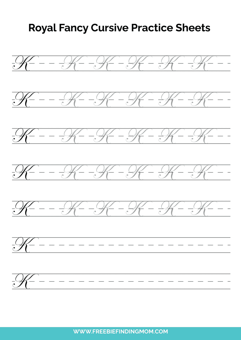 Free Printable Capital Royal Fancy Cursive Letter K Practice Sheet 
