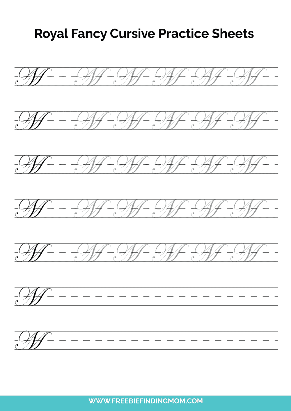 Printable Cursive Alphabet Practice Sheets: Royal Fancy Capital M