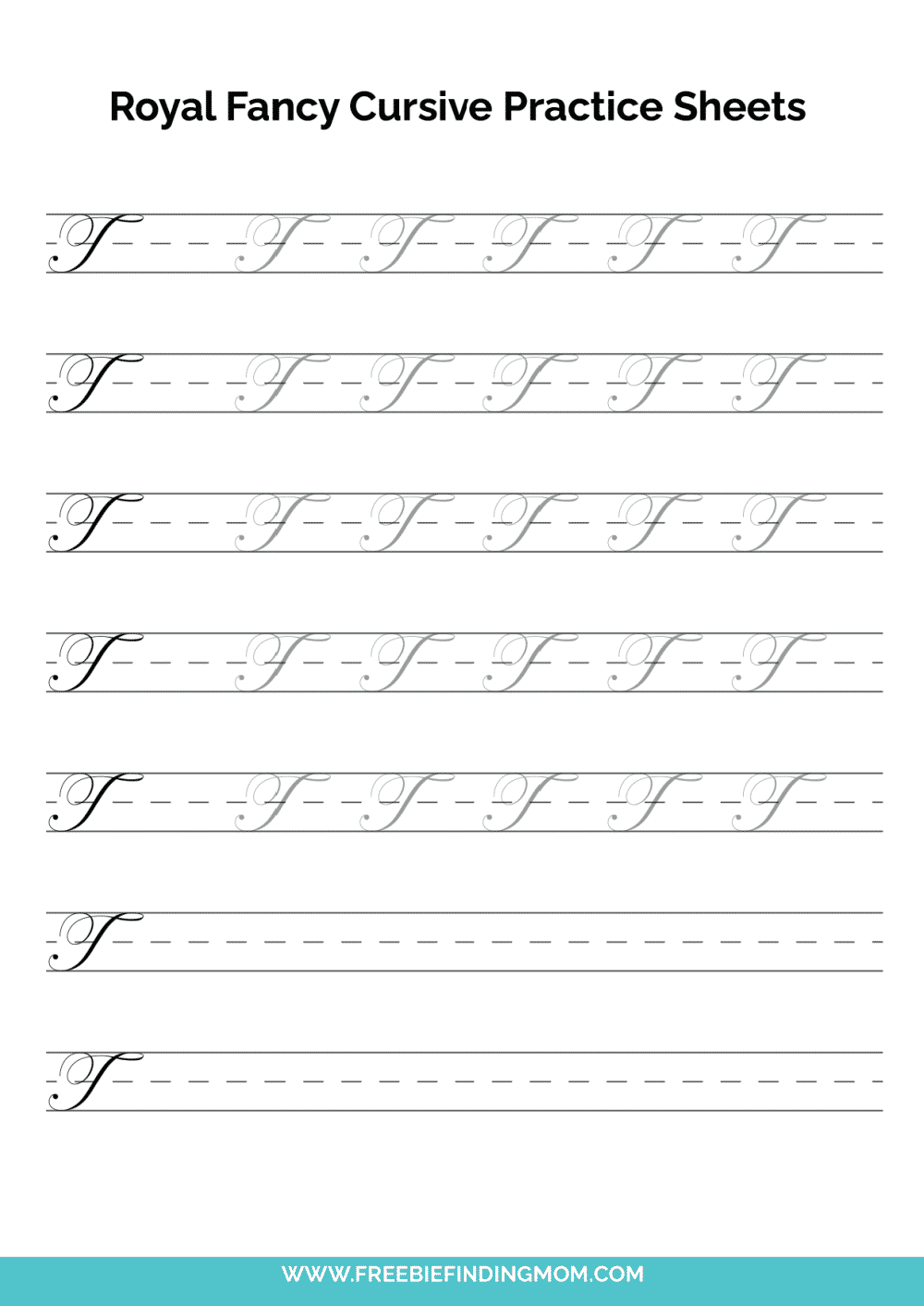 Free Printable Capital Royal Fancy Cursive Letter T Practice Sheet