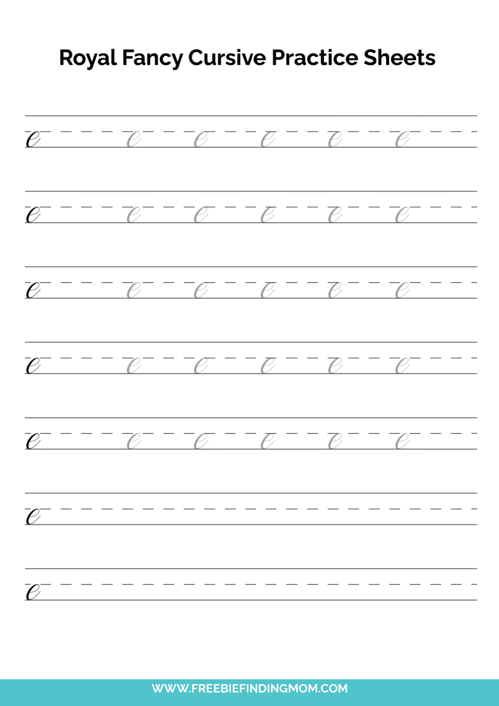 Printable Cursive Alphabet Practice Sheets: Royal Fancy Lowercase E