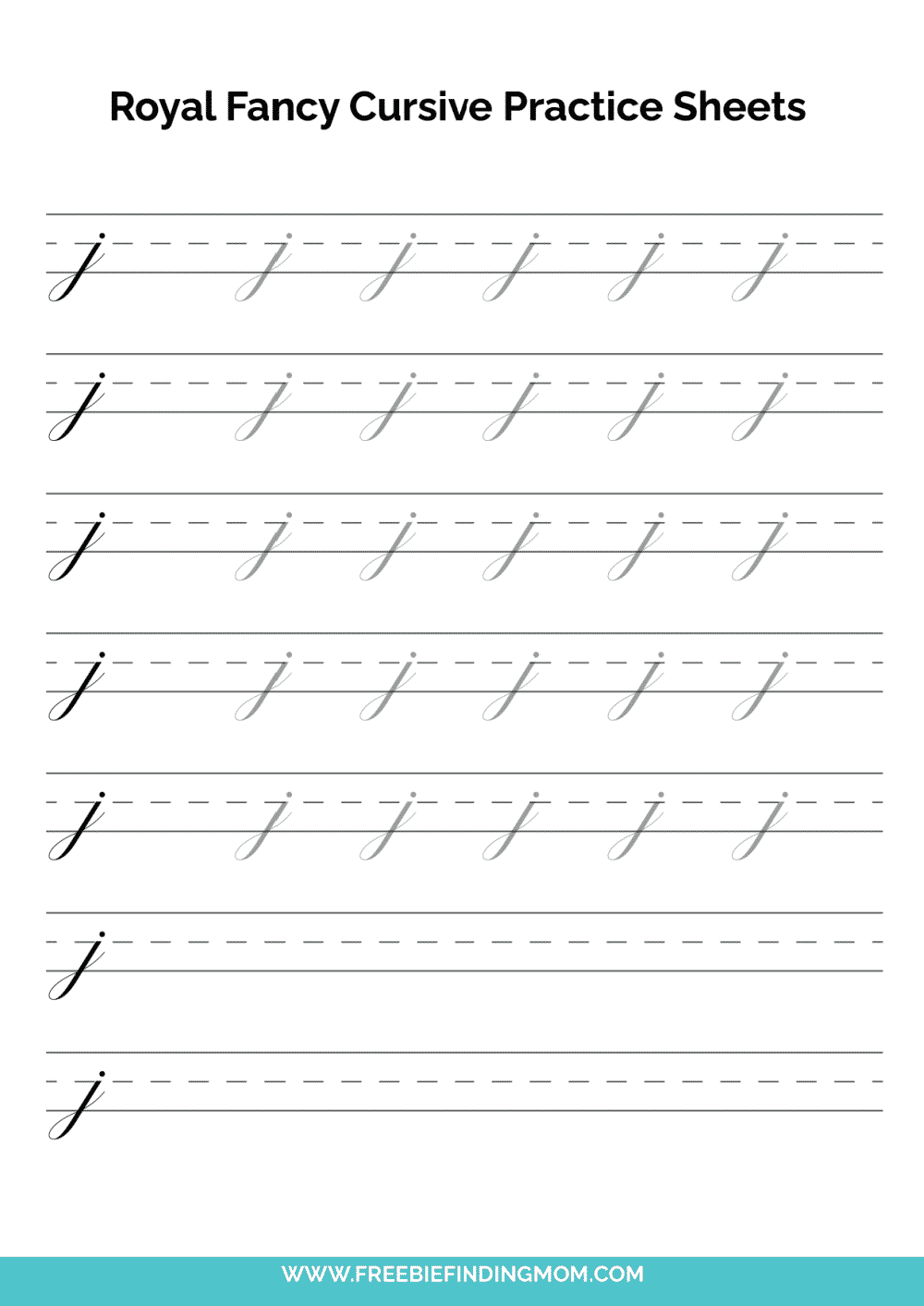 Printable Cursive Alphabet Practice Sheets: Royal Fancy Lowercase J