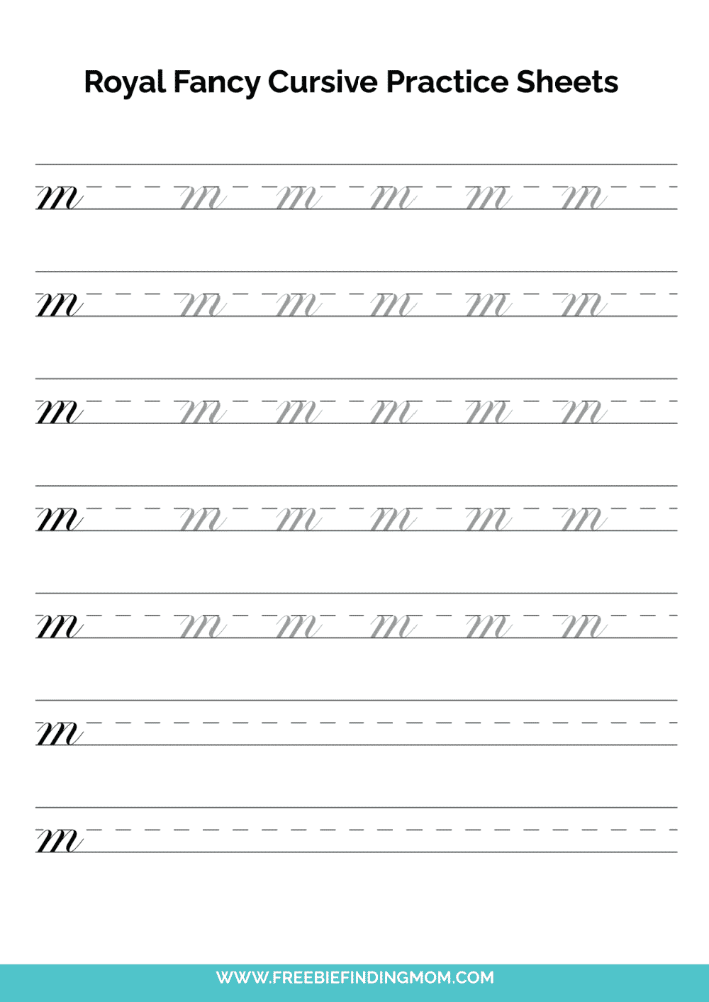 Printable Cursive Alphabet Practice Sheets: Royal Fancy Lowercase M