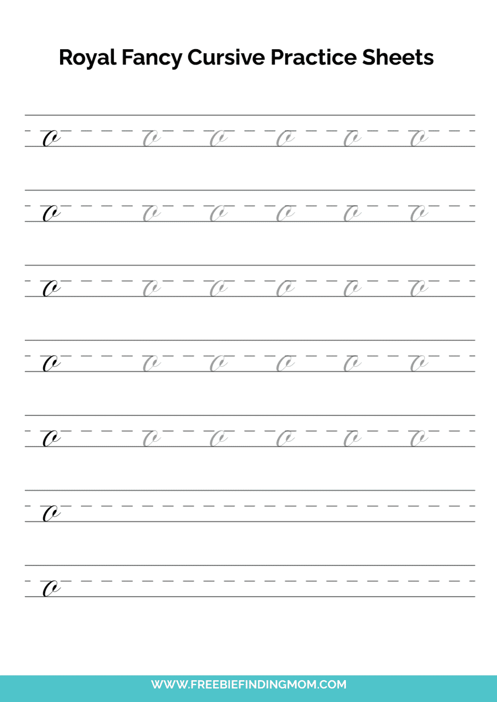 Printable Cursive Alphabet Practice Sheets: Royal Fancy Lowercase O