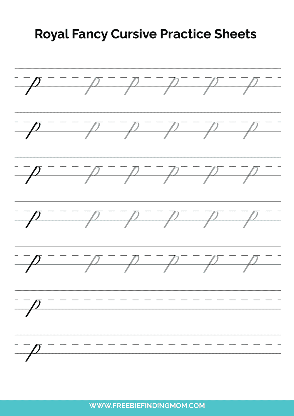 Printable Cursive Alphabet Practice Sheets: Royal Fancy Lowercase P