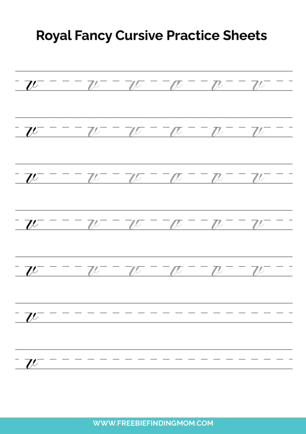 Printable Cursive Alphabet Practice Sheets: Royal Fancy Lowercase V