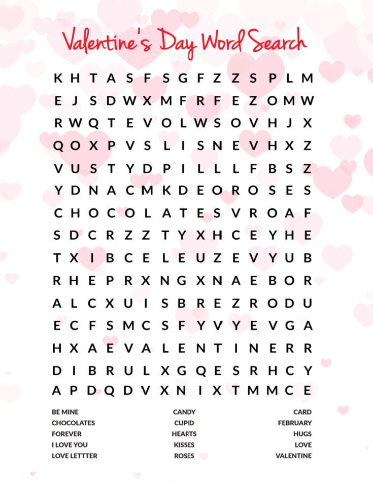 Free Printable Valentine's Day Word Search PDF - Freebie Finding Mom