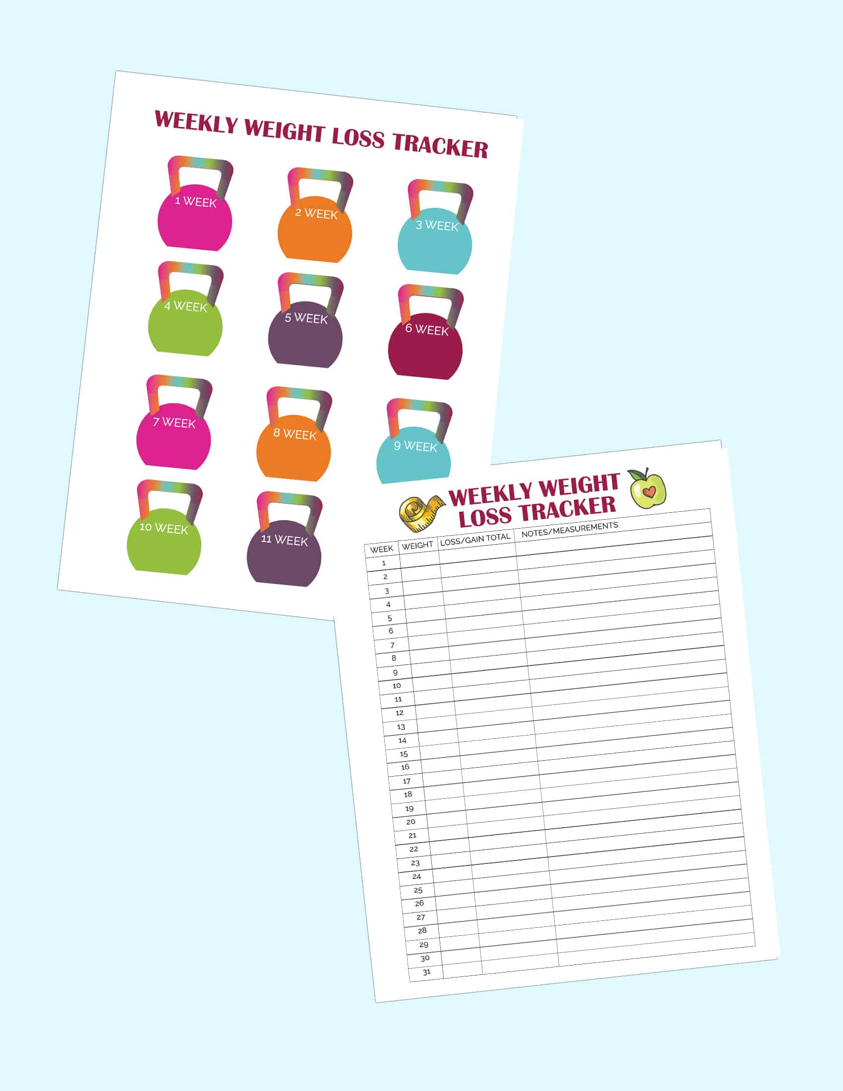 2 Printable Weekly Weight Loss Tracker Templates