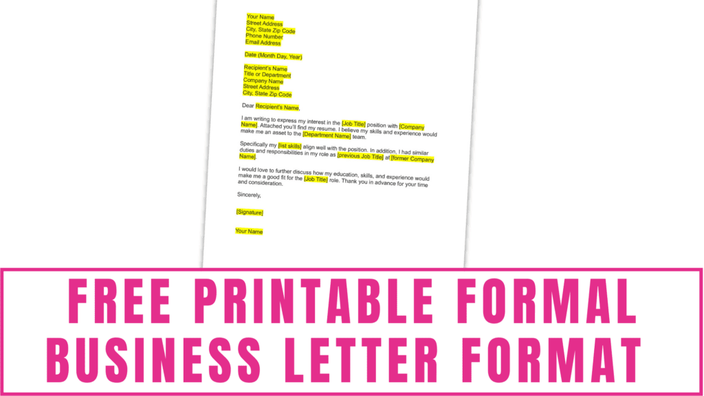 Free Formal Business Letter Format + Example - Freebie Finding Mom