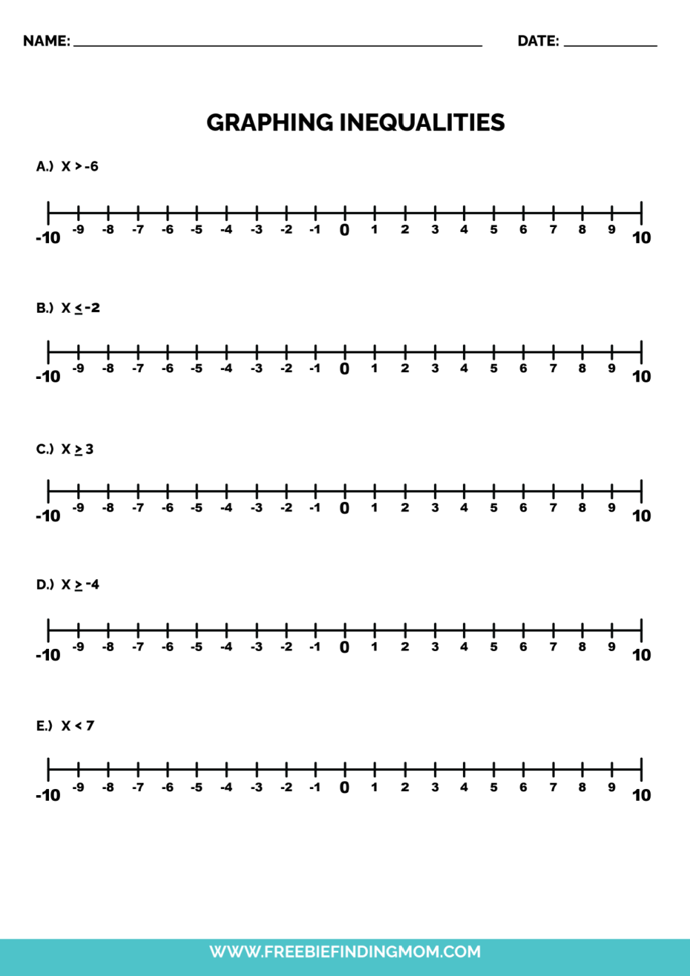Graphing Inequalities on a Number Line Worksheet - Freebie Finding Mom