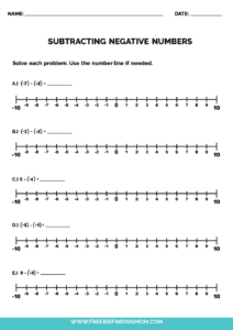 3 Free Negative Number Line PDFs + Worksheets - Freebie Finding Mom