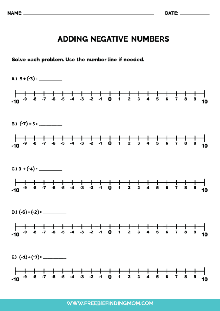 3 Free Negative Number Line PDFs + Worksheets - Freebie Finding Mom