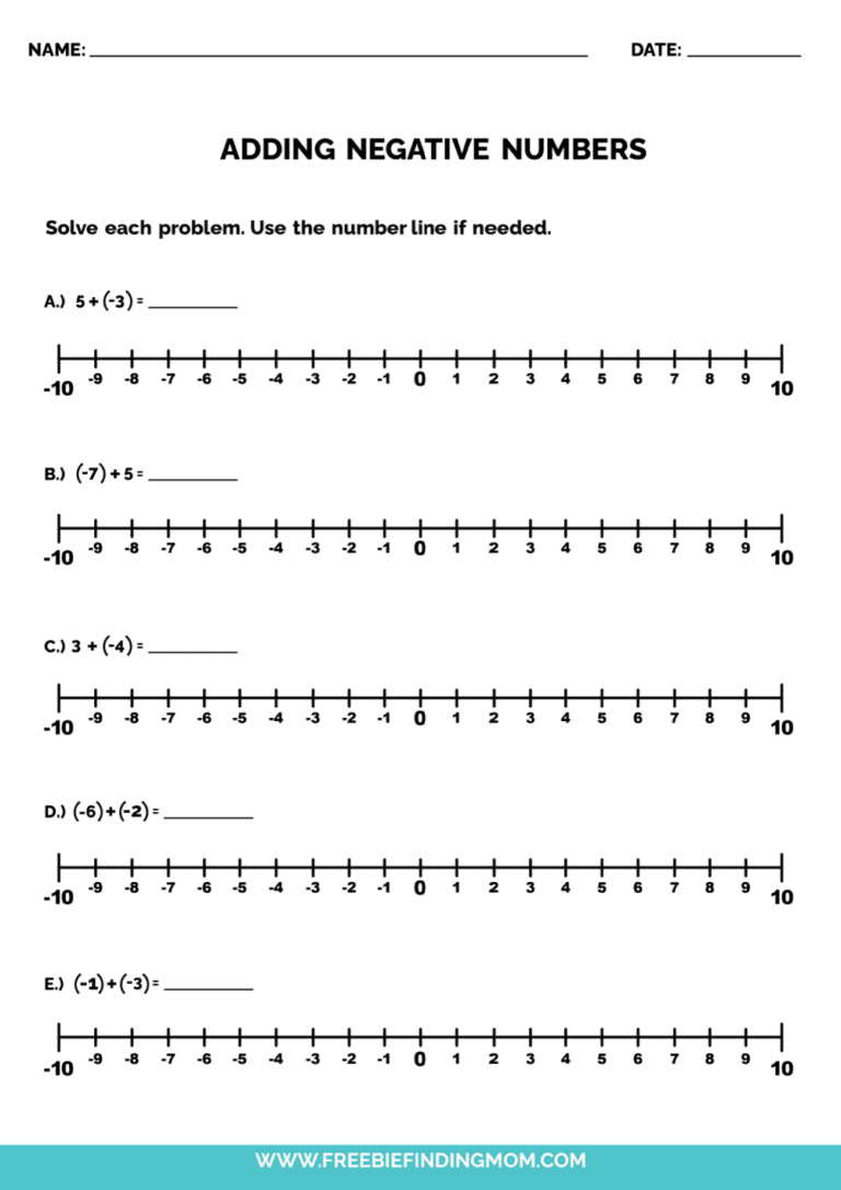 3 Free Negative Number Line PDFs + Worksheets - Freebie Finding Mom