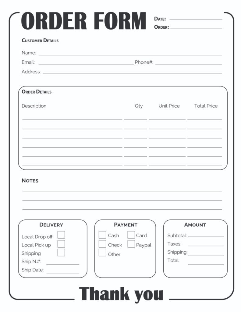 Printable Order Form Template (2 Options)