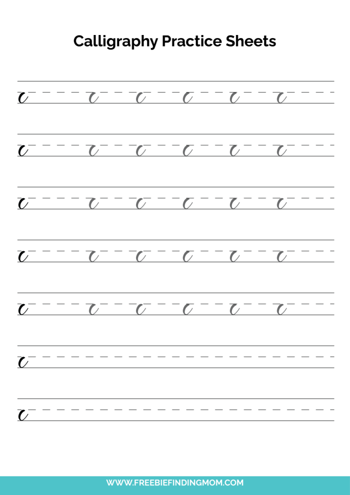 Free Printable Calligraphy Practice Sheets for Beginner: Lowercase C