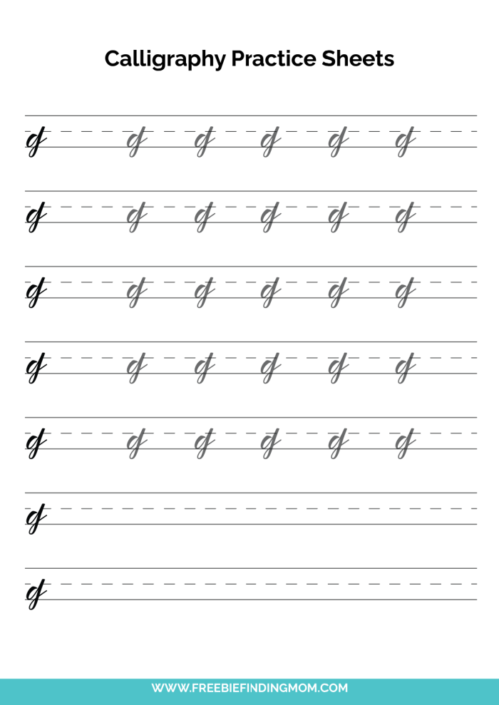 Free Printable Calligraphy Practice Sheets for Beginner: Lowercase G