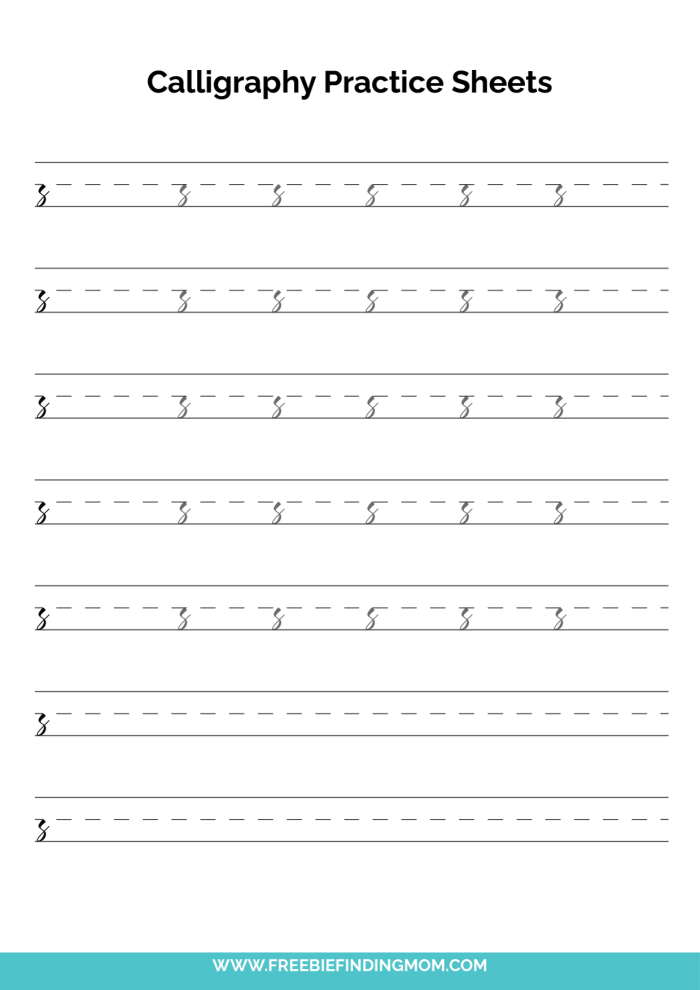 Free Printable Calligraphy Practice Sheets for Beginner: Lowercase S