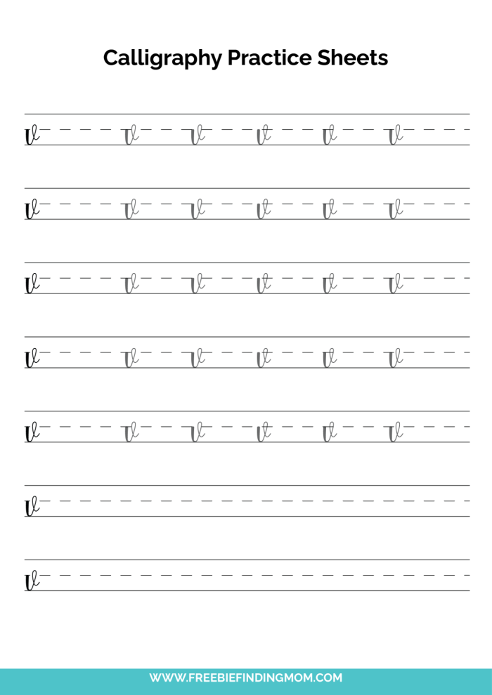 Free Printable Beginner Calligraphy Lowercase V Practice Sheet PDF ...