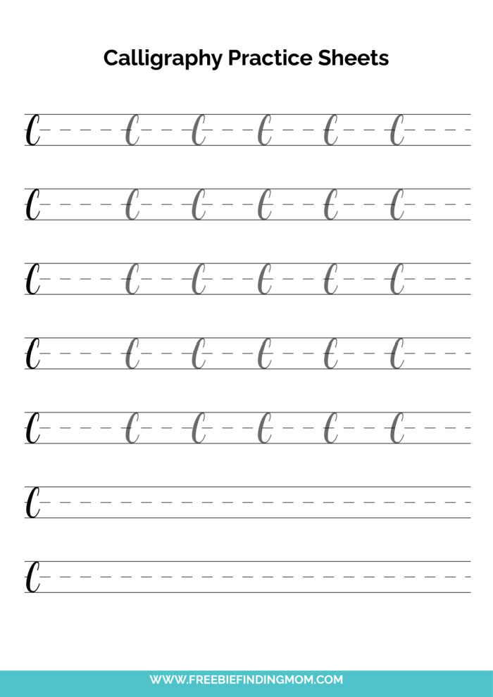 Free Calligraphy Practice Sheets Printable for Beginners: Capital C