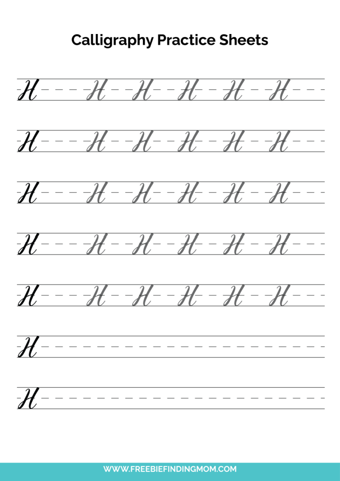 Free Calligraphy Practice Sheets Printable for Beginners: Capital H