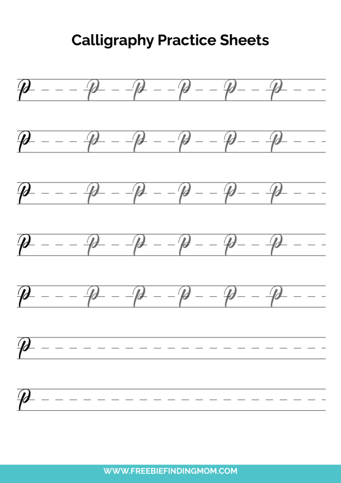 Free Calligraphy Practice Sheets Printable for Beginners: Capital P