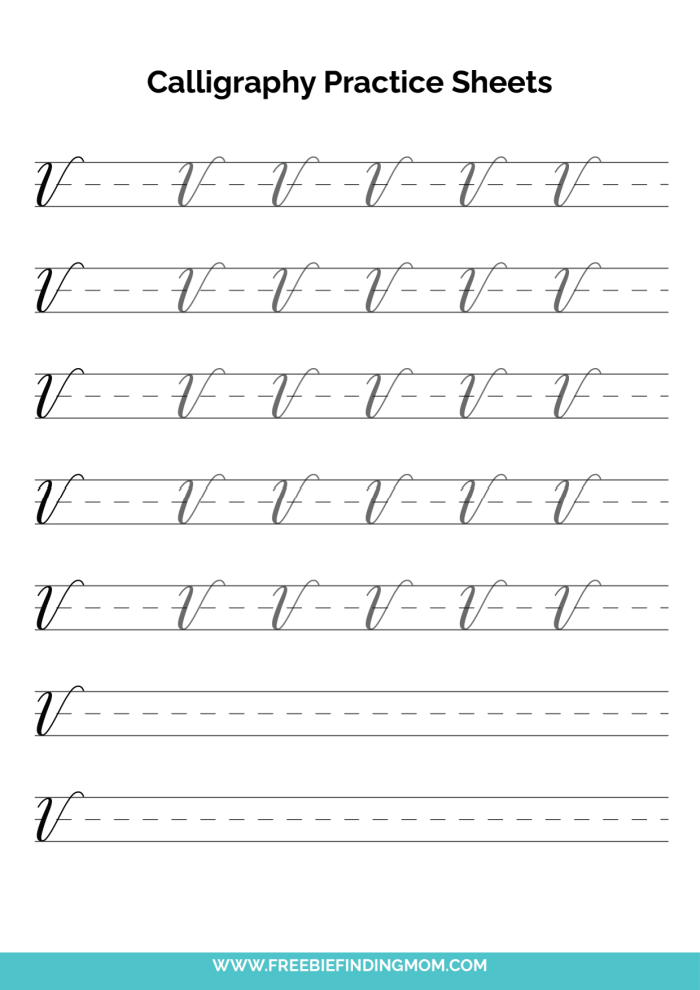 Free Calligraphy Practice Sheets Printable for Beginners: Capital V