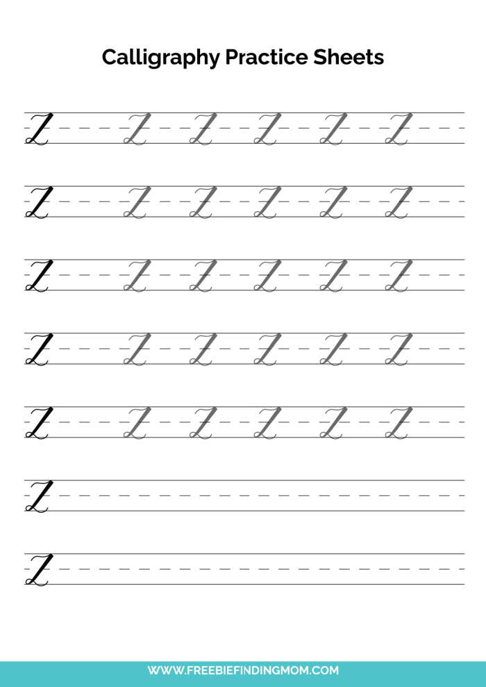 Free Calligraphy Practice Sheets Printable for Beginners: Capital Z
