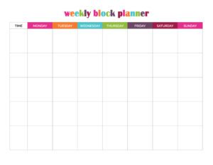 Printable Daily & Weekly Block Schedule Templates