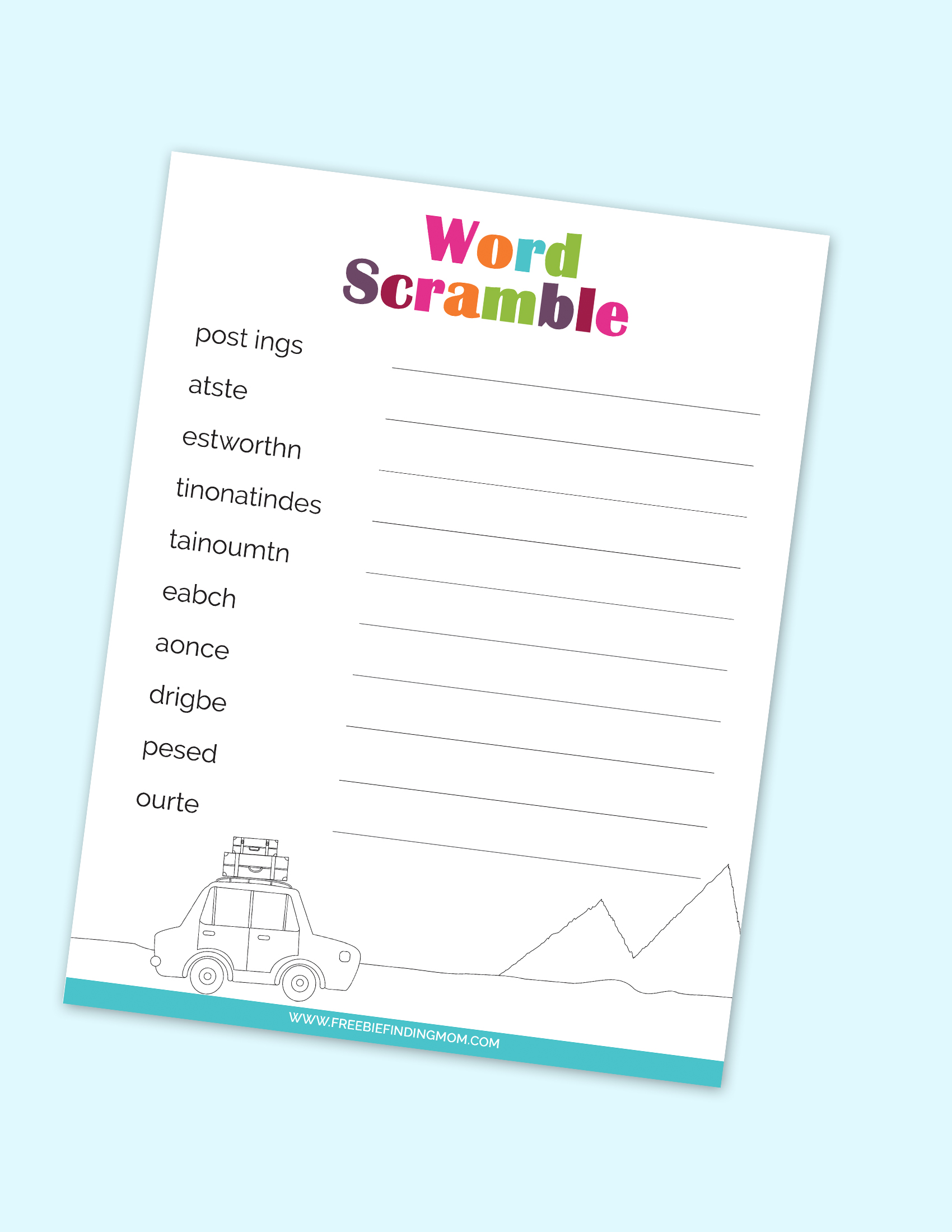 Road Trip Word Scramble Printable Game