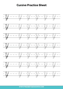Free Printable Cursive Alphabet Practice Sheets: Capital Y