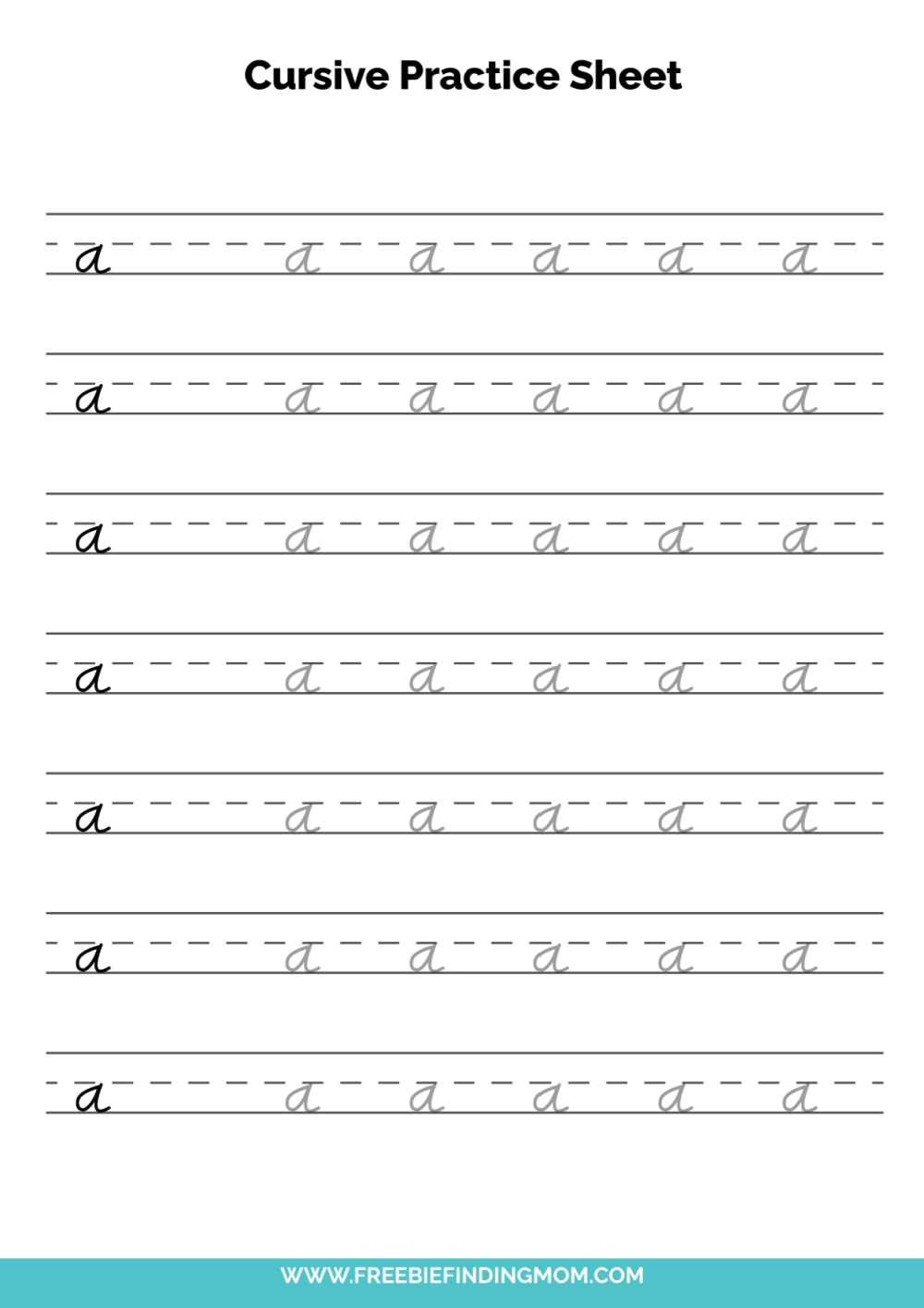 Free Printable Lowercase Cursive Letter A Practice Sheet PDF Freebie 