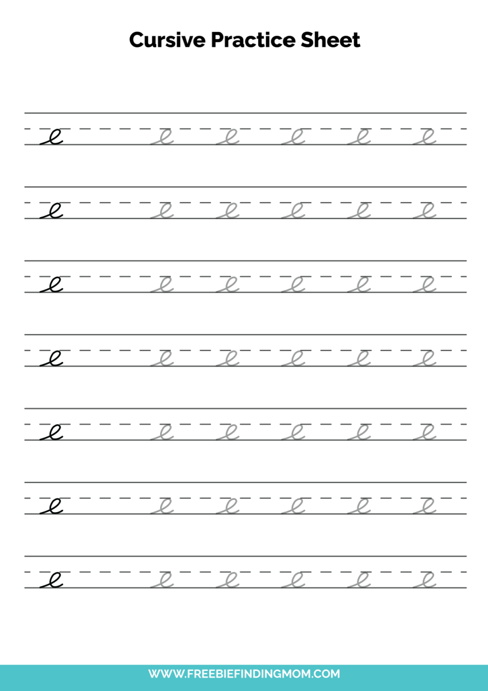 Free Printable Lowercase Cursive Letter E Practice Sheet PDF Freebie 