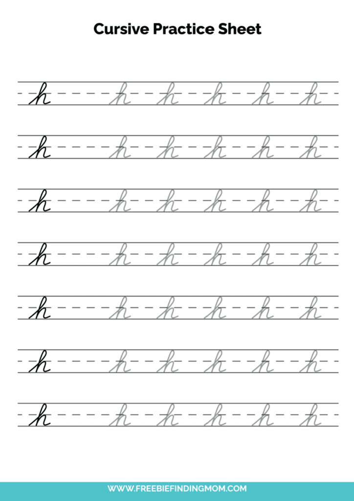 Free Printable Lowercase Cursive Letter H Practice Sheet PDF Freebie