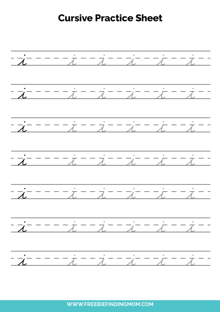 Free Printable Cursive Alphabet Practice Sheets: Lowercase I