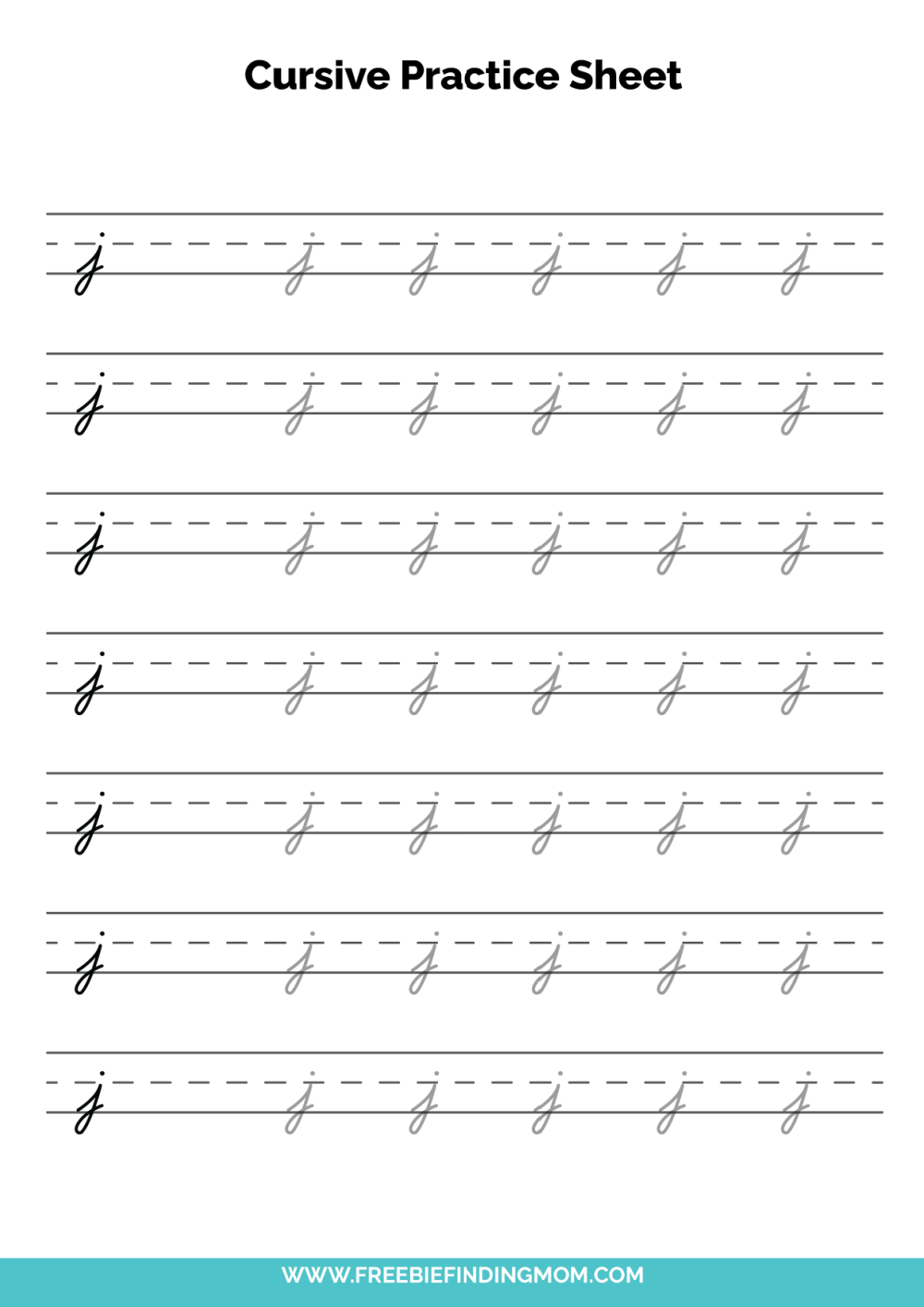 Free Printable Lowercase Cursive Letter J Practice Sheet PDF Freebie