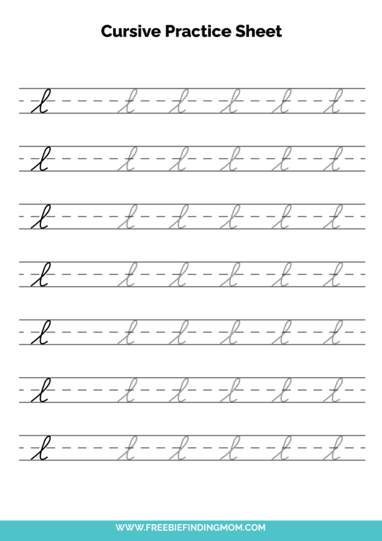 Free Printable Cursive Alphabet Practice Sheets: Lowercase L