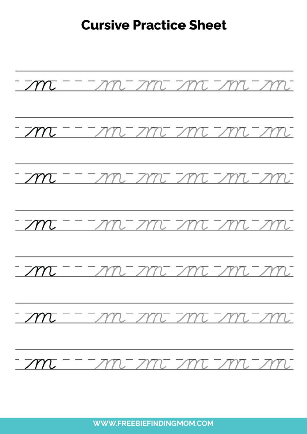 Free Printable Lowercase Cursive Letter M Practice Sheet PDF Freebie
