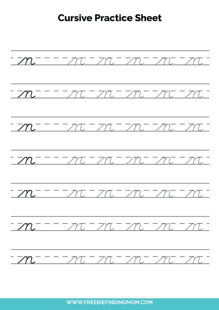 Free Printable Cursive Alphabet Practice Sheets: Lowercase N