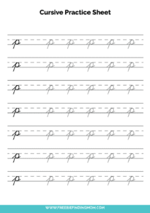 Free Printable Cursive Alphabet Practice Sheets: Lowercase P