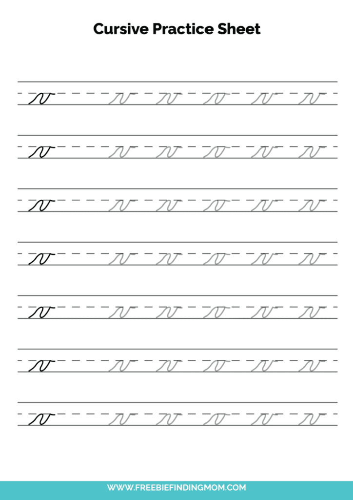 Free Printable Lowercase Cursive Letter V Practice Sheet PDF Freebie