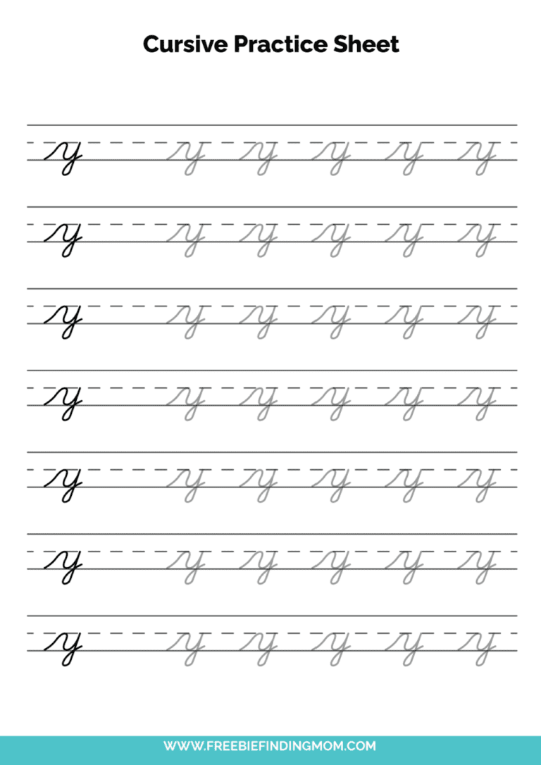 Free Printable Cursive Alphabet Practice Sheets: Lowercase Y