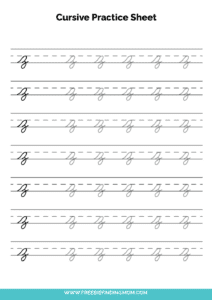 Free Printable Cursive Alphabet Practice Sheets: Lowercase Z
