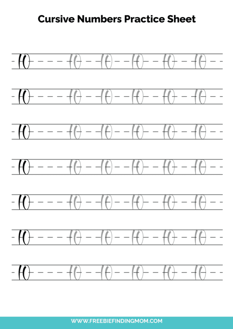 Free Printable Number Writing Worksheets: Cursive Number 10