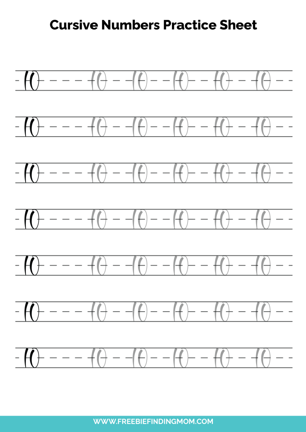 Free Printable Number Writing Worksheets: Cursive Number 10