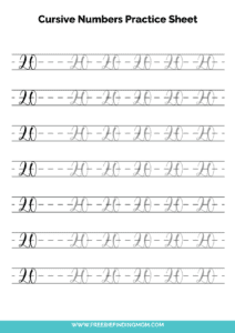 Free Printable Number Writing Worksheets: Cursive Number 20