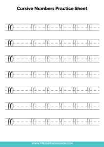 Printable Cursive Writing Practice Sheets PDF: Numbers 1 to 20