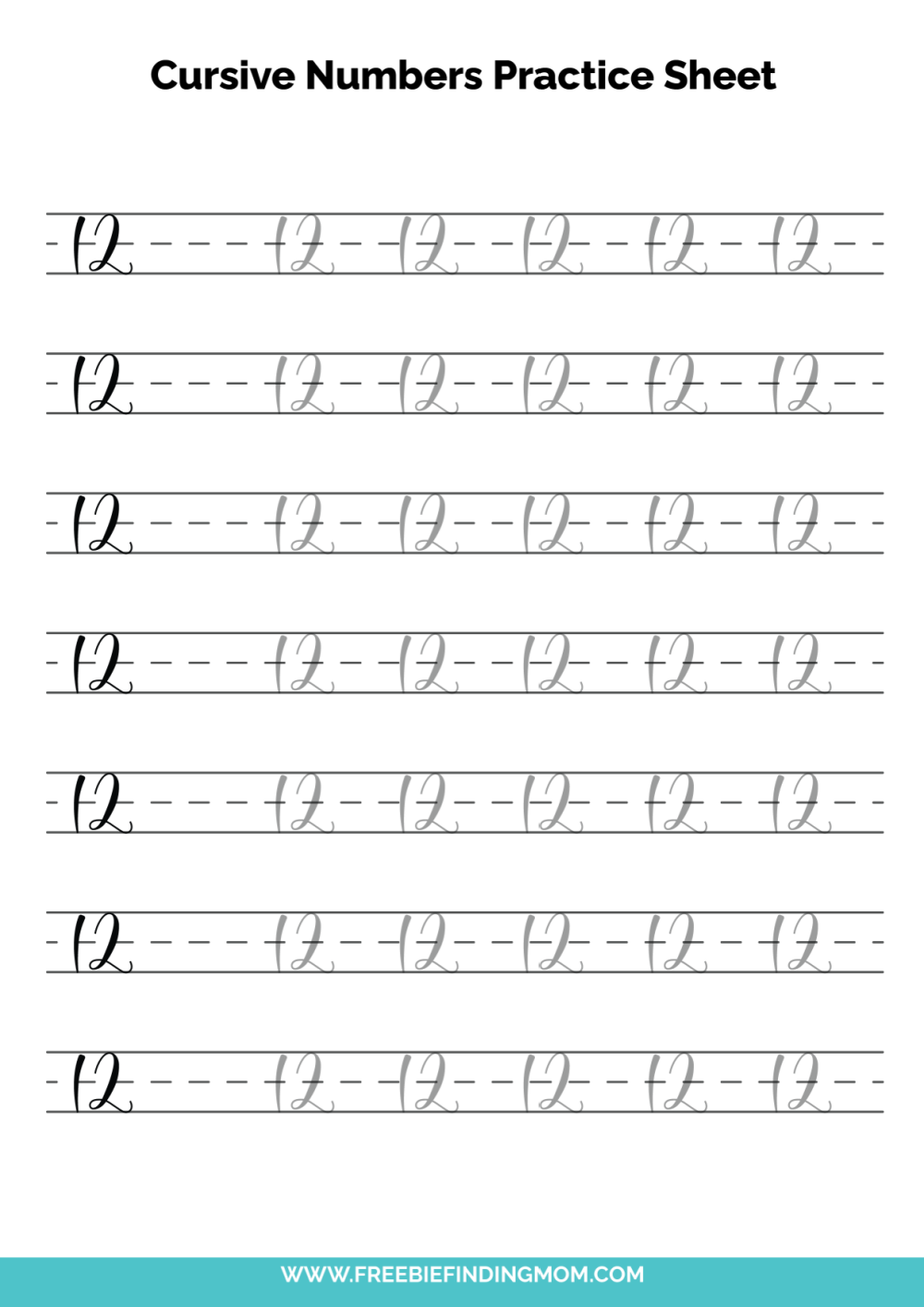 Printable Cursive Writing Practice Sheets PDF: Numbers 1 to 20