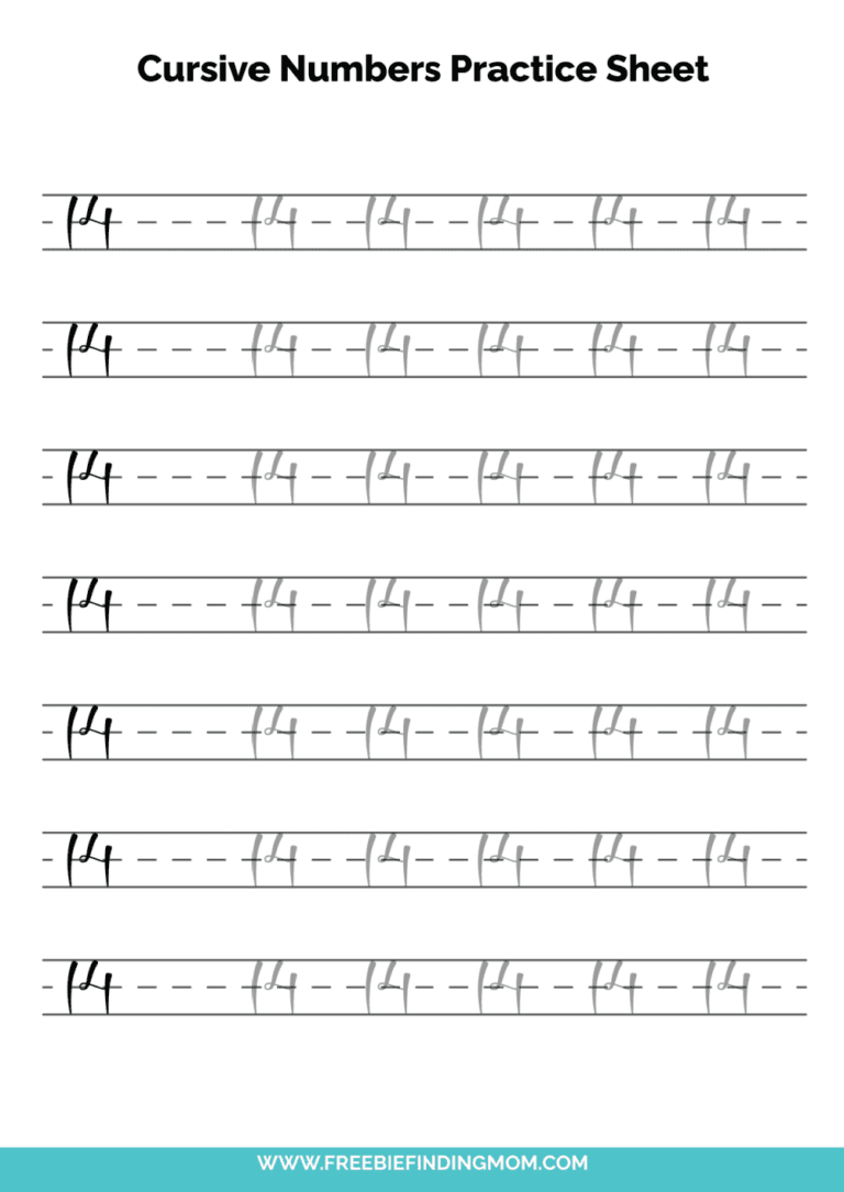 Printable Cursive Writing Practice Sheets PDF: Numbers 1 to 20