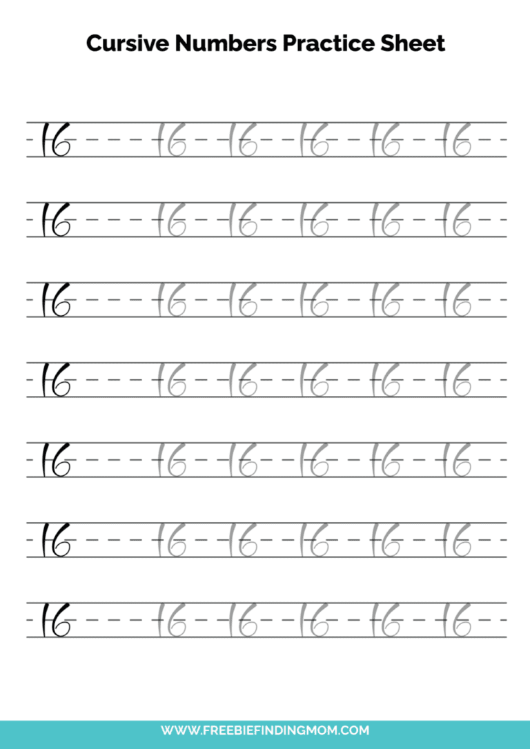 Printable Cursive Writing Practice Sheets PDF: Numbers 1 to 20