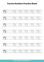 Printable Cursive Writing Practice Sheets PDF: Numbers 1 to 20