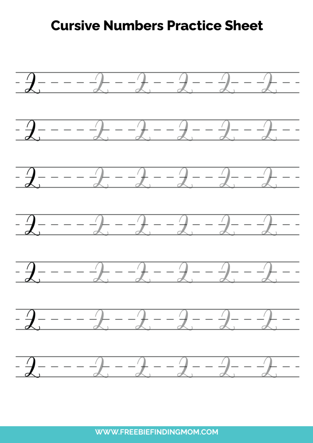 Printable Cursive Writing Practice Sheets PDF: Numbers 1 to 20